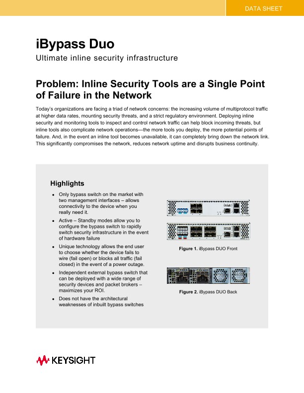 iBypass Duo Ultimate Inline Security Infrastructure PDF Asset Page | Keysight